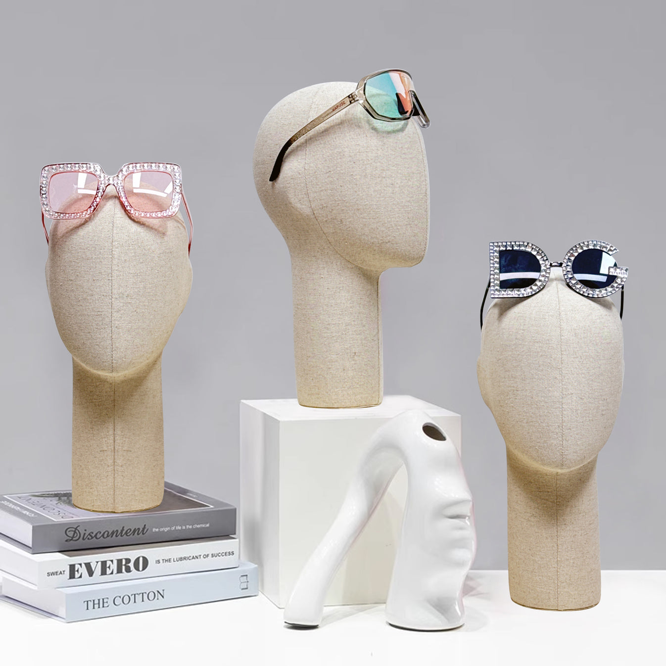 DLH1908 Head Mannequin,head dummy,Grey Linen Fabric Mannequin Head for ...