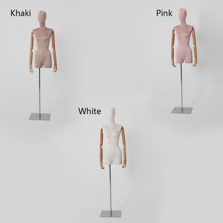 DE-LIANG Female Half-Body Mannequin with Wooden Arms & White Silk Torso ...