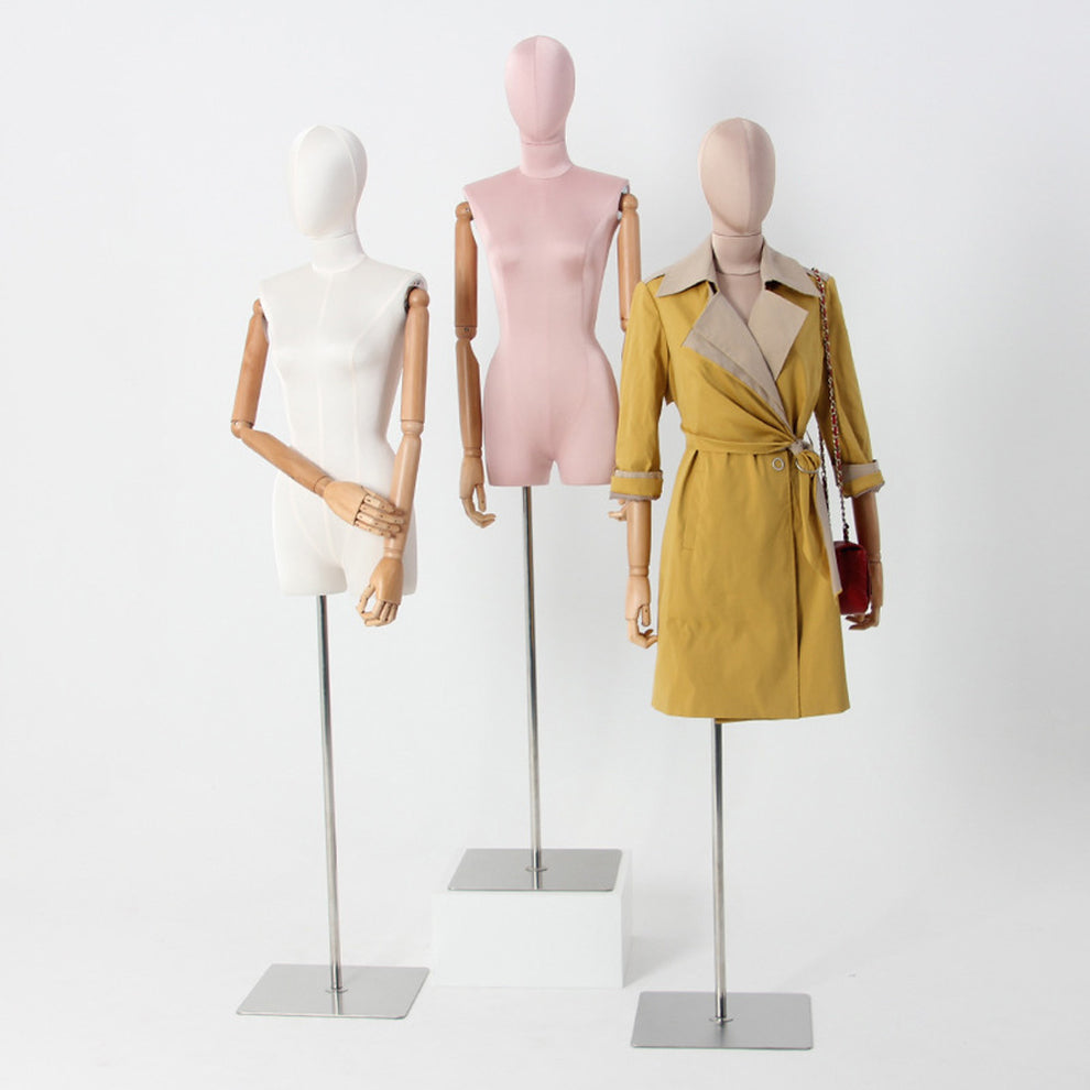 DE-LIANG Female Half-Body Mannequin with Wooden Arms & White Silk Torso ...