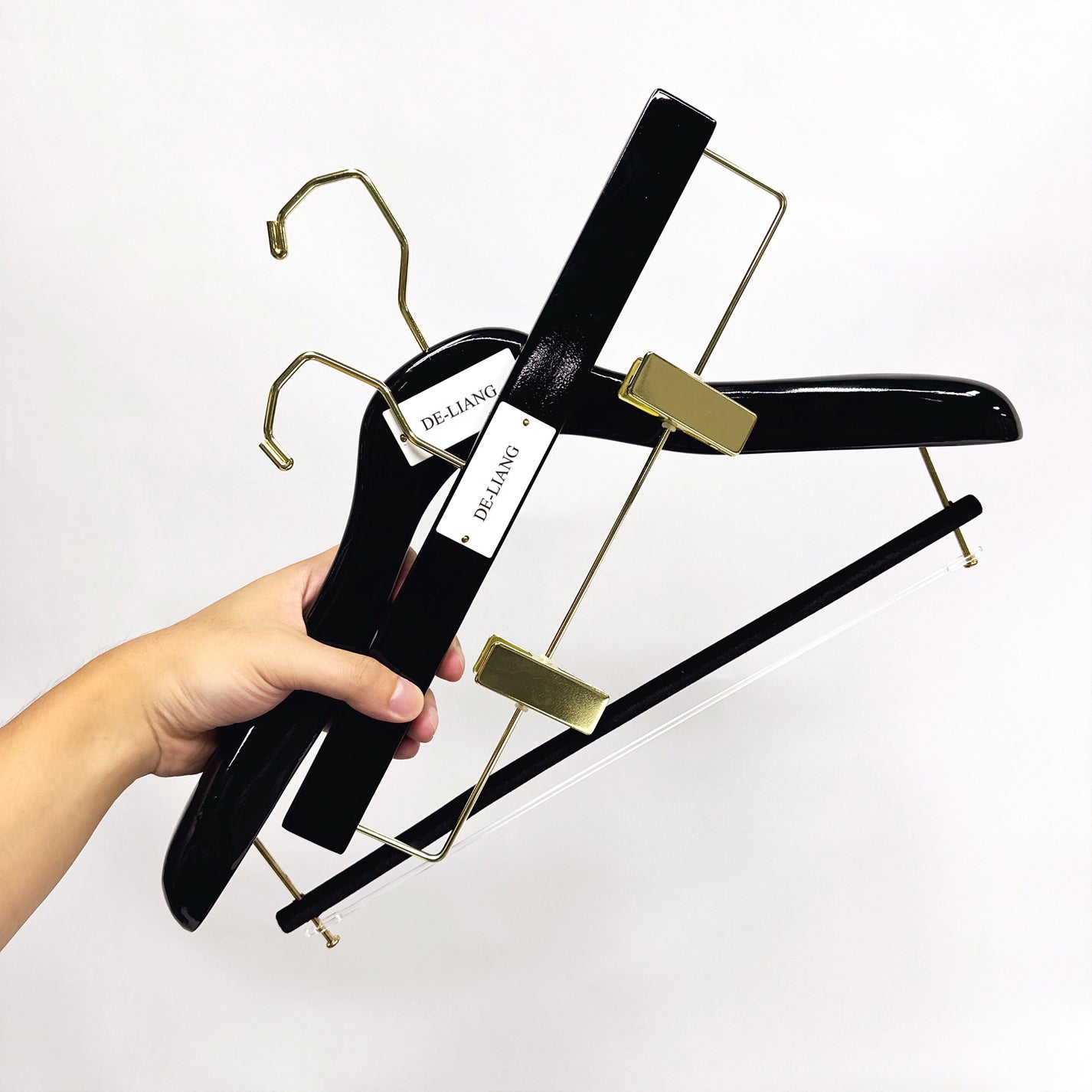 Black Wooden Hanger, Coat Men Woman Strong Glossy Black Cloth Clip Pan ...