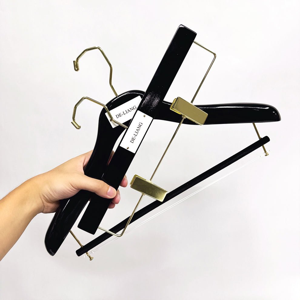 Black Wooden Hanger, Coat Men Woman Strong Glossy Black Cloth Clip Pan ...
