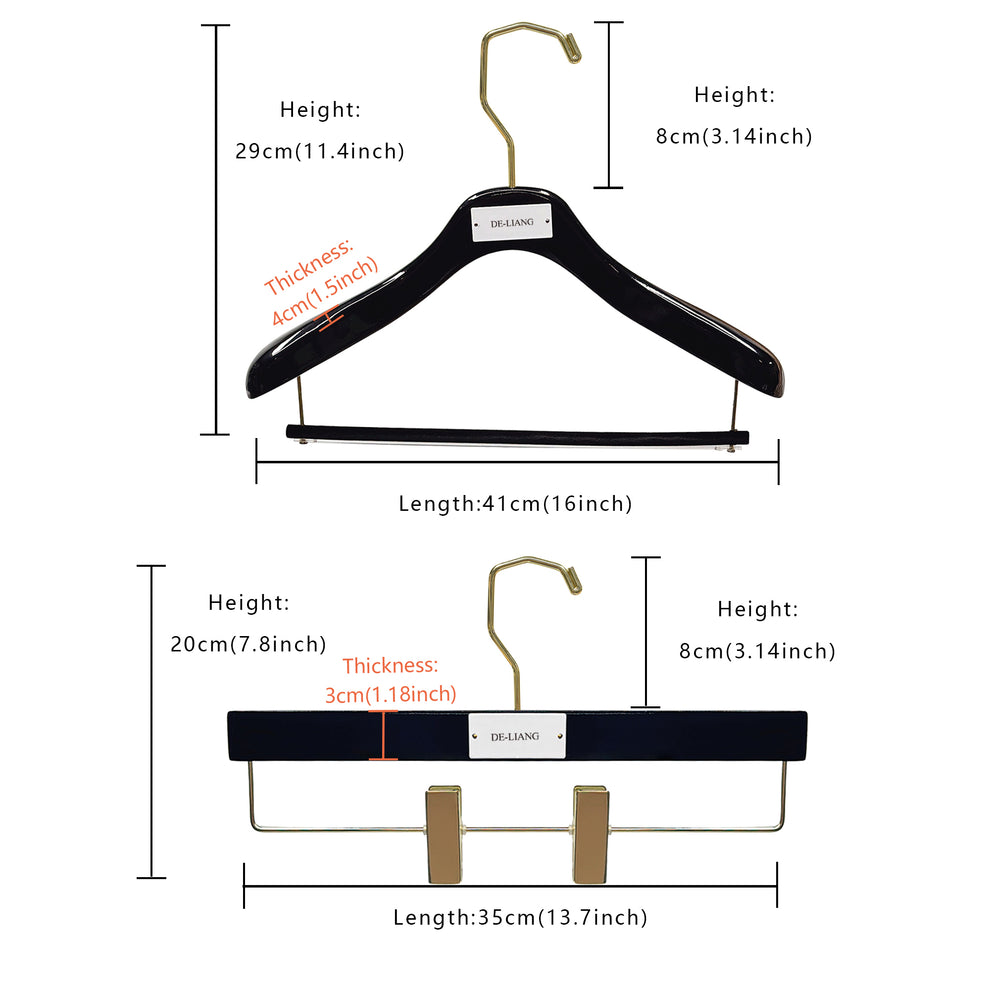 Black Wooden Hanger, Coat Men Woman Strong Glossy Black Cloth Clip Pan ...