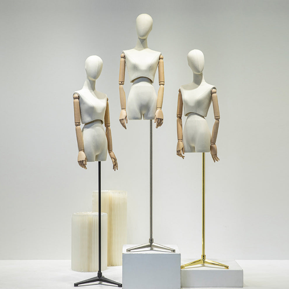 DE-LIANG Fashion Female fabric mannequin,half body model with wooden a ...
