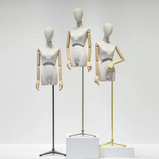 DE-LIANG Fashion Female fabric mannequin,half body model with wooden a ...