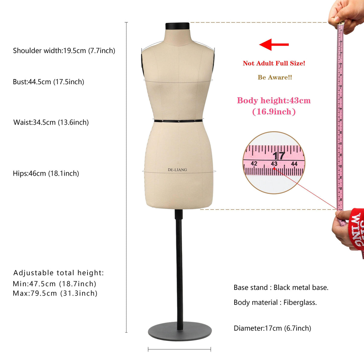 DE-LIANG Half Scale Dress Form, Mini 1:2 Miniature Sewing Half Size Ma ...